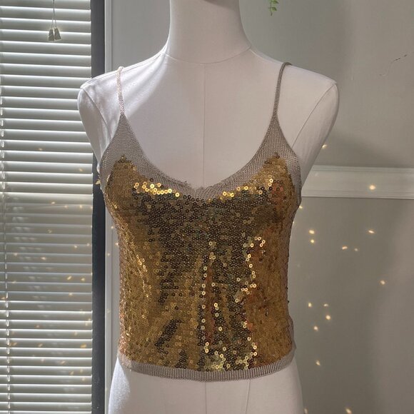 superdown | Tops | Superdown Gold Sequin Cropped Tank Top | Poshmark